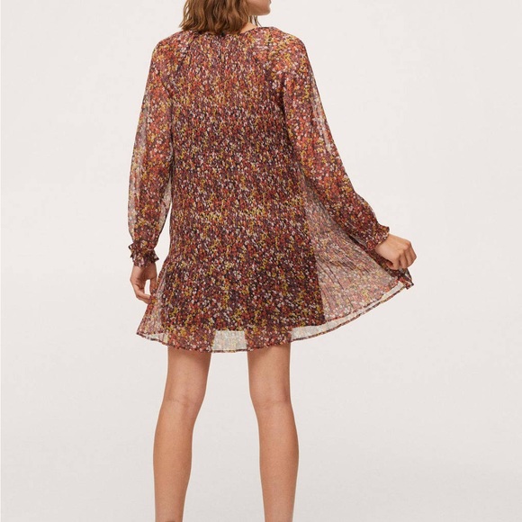 Mango | Dresses | Mango Floral Long Sleeve Dress Red And Yellow | Poshmark